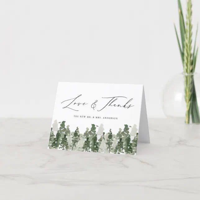 Rustic Pine Forest Love & Thanks Wedding Thank You Card | Zazzle