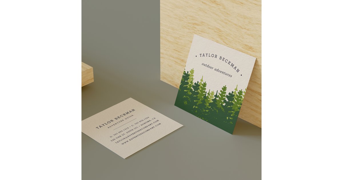 Rustic Pine Forest Square Business Card | Zazzle