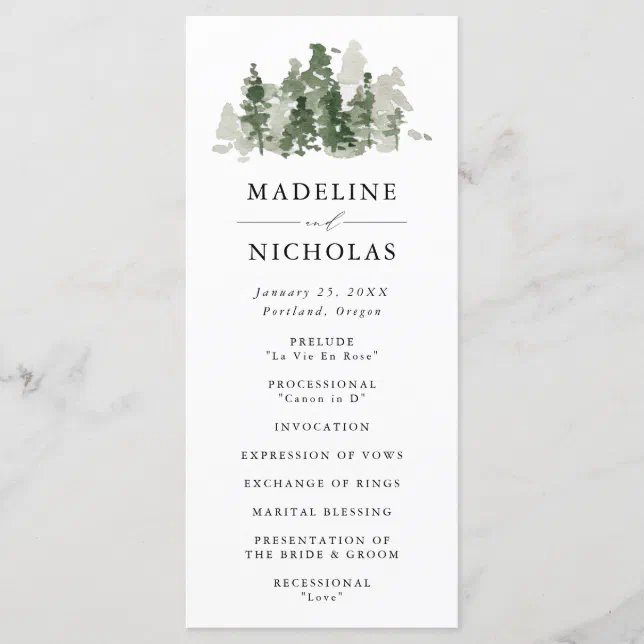 Rustic Pine Forest Wedding Ceremony Program | Zazzle