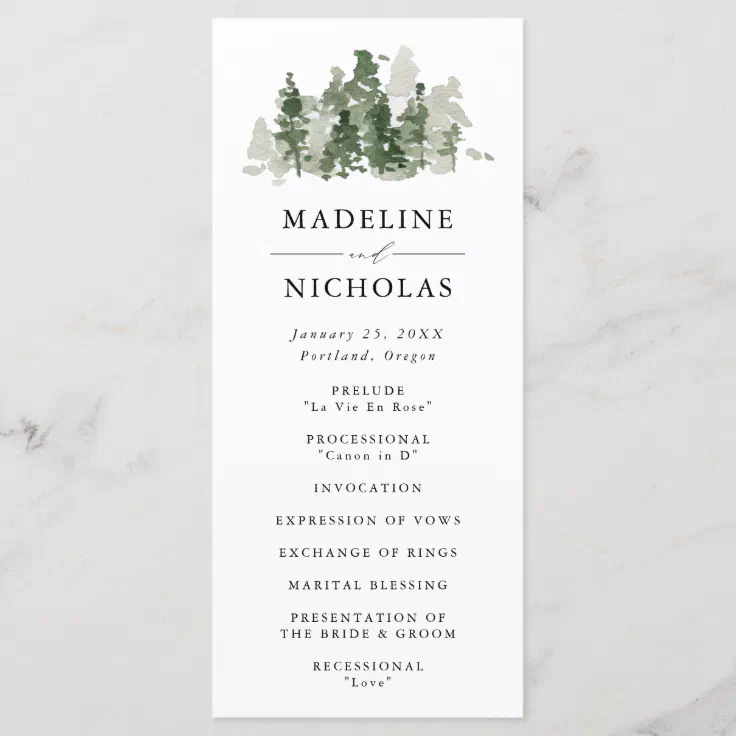 Rustic Pine Forest Wedding Ceremony Program | Zazzle