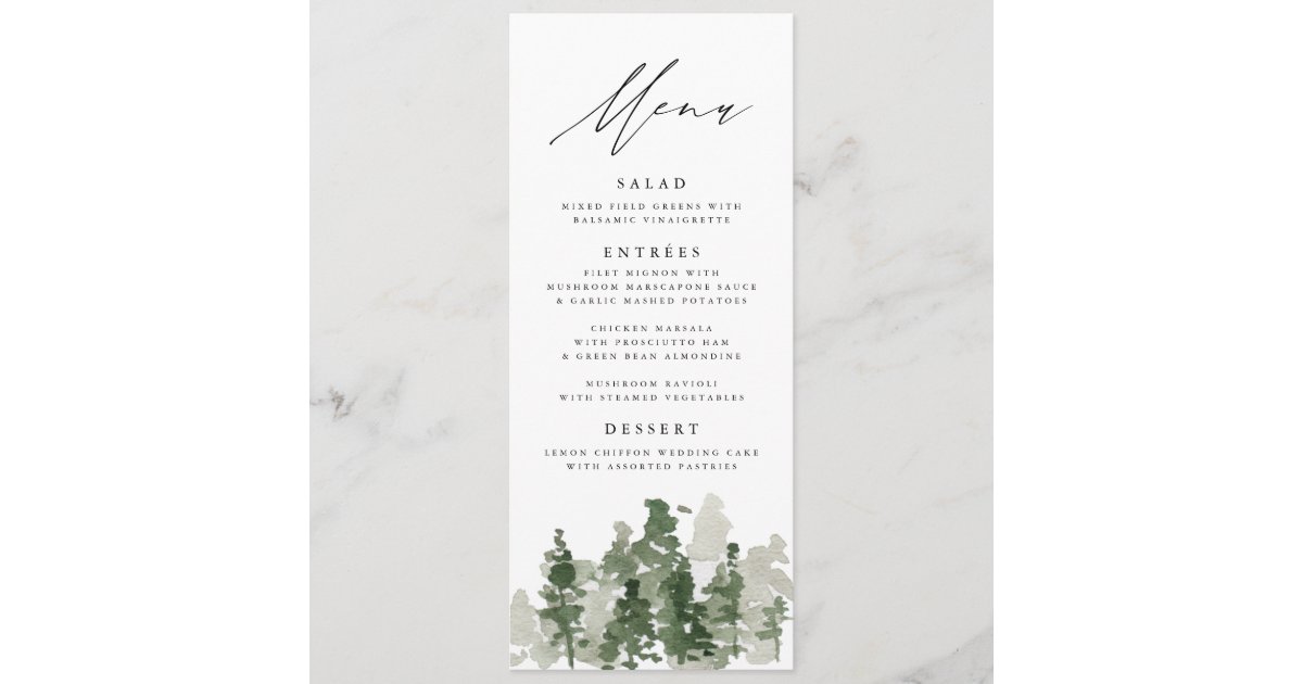 Rustic Pine Forest Wedding Menu Card | Zazzle