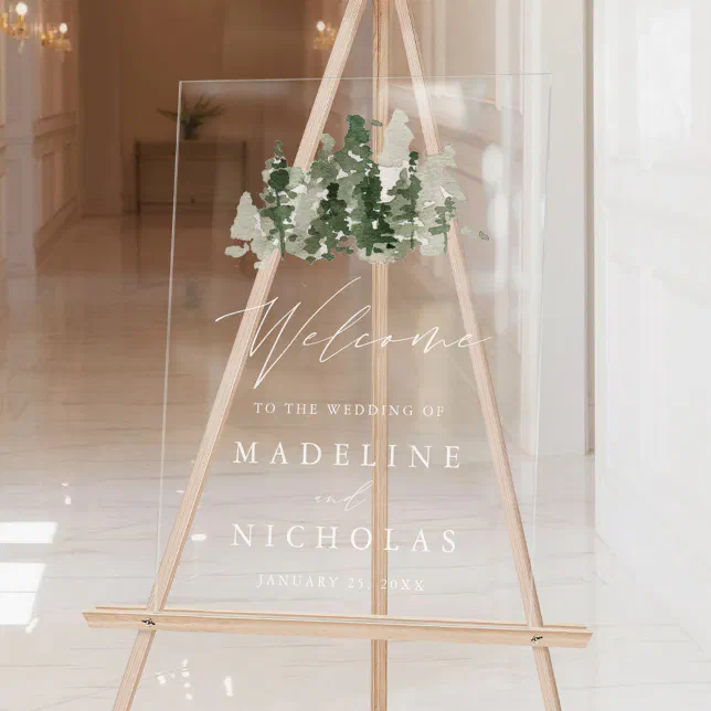 Rustic Pine Forest Wedding Welcome Acrylic Sign | Zazzle