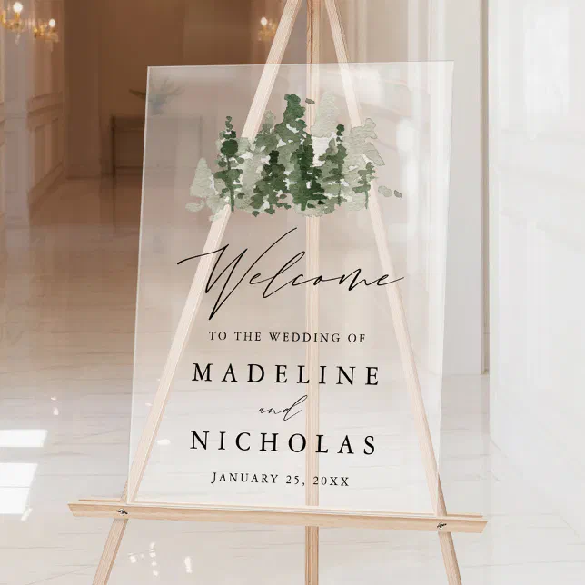 Rustic Pine Forest Wedding Welcome Frosted Acrylic Sign | Zazzle