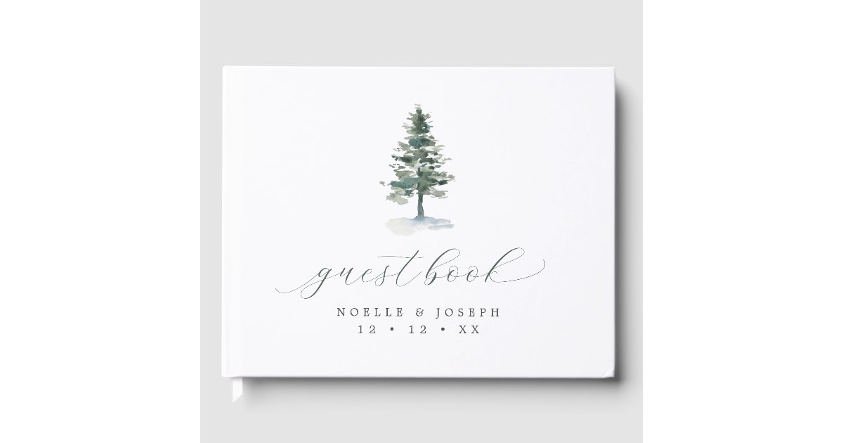 Rustic Pine Tree Calligraphy Wedding Guest Book | Zazzle