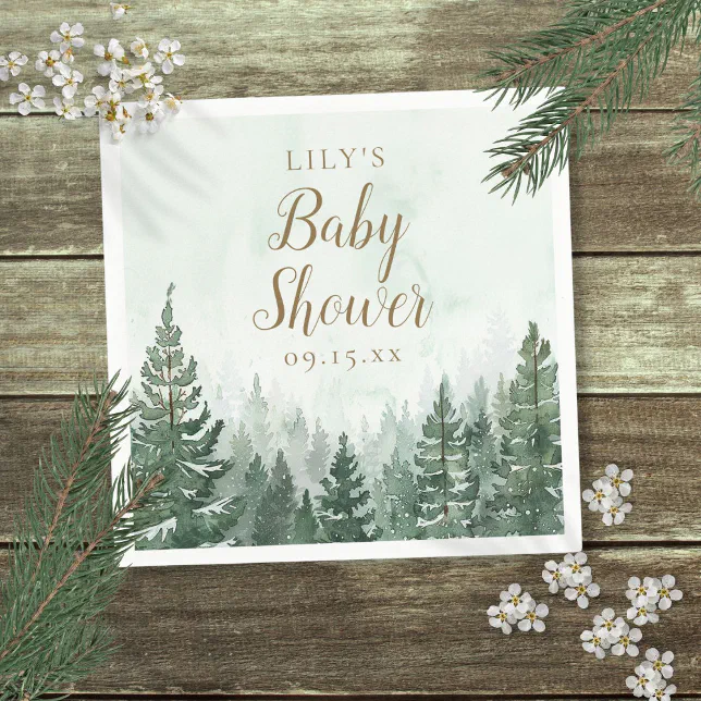 Rustic Pine Tree Forest Baby Shower Napkins | Zazzle