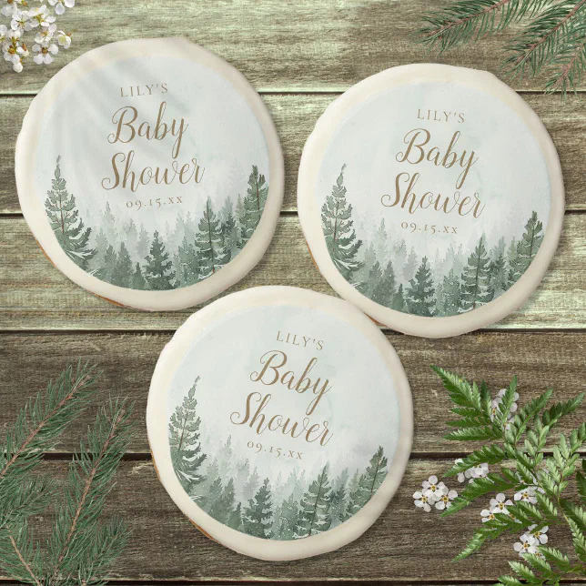 Rustic Pine Tree Forest Baby Shower Sugar Cookie | Zazzle