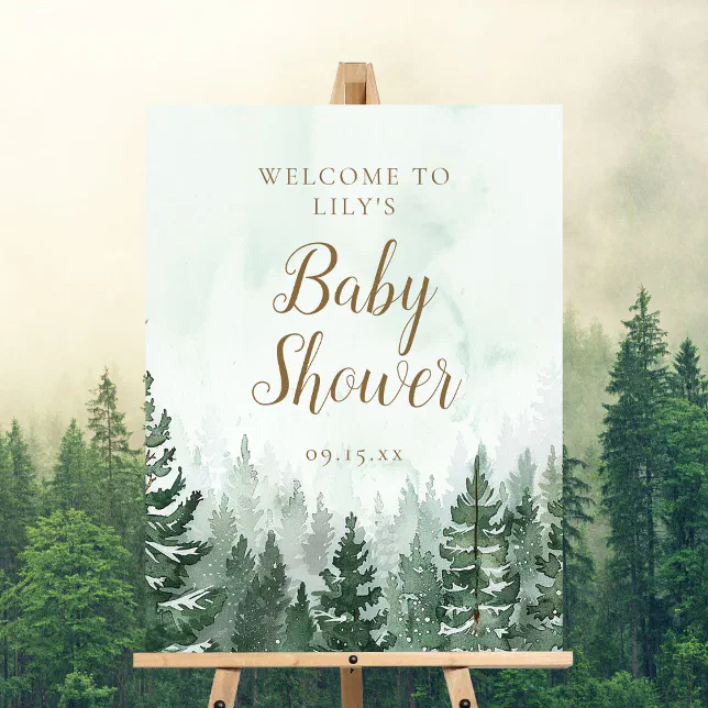 Rustic Pine Tree Forest Baby Shower Welcome Sign | Zazzle