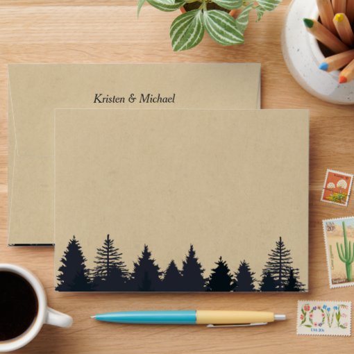 Rustic Pine Tree Forest Kraft Wedding 5x7 Envelope | Zazzle