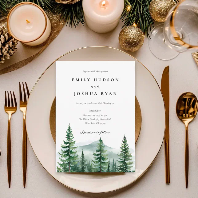 Rustic Pine Tree Forest Wedding Invitation | Zazzle