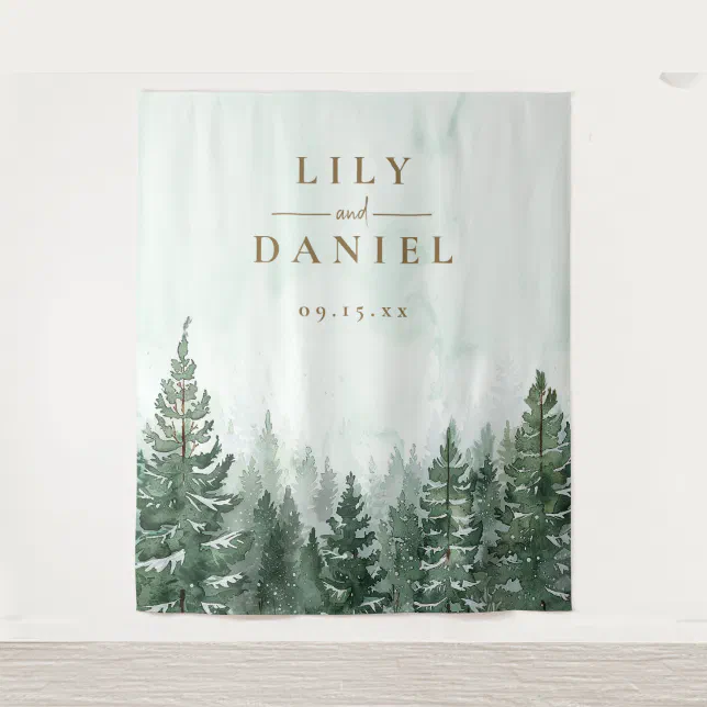 Rustic Pine Tree Forest Wedding Photo Backdrop | Zazzle
