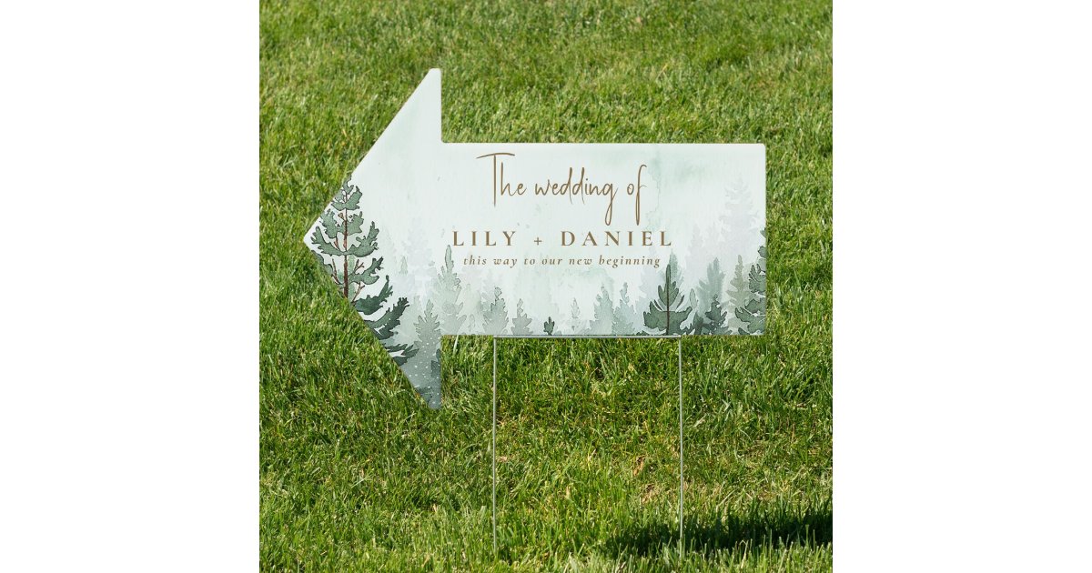 Rustic Pine Tree Forest Wedding This Way Arrow Sign | Zazzle