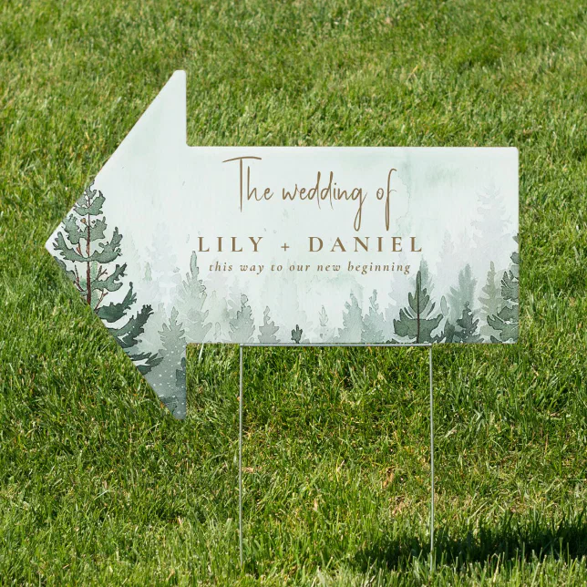 Rustic Pine Tree Forest Wedding This Way Arrow Sign | Zazzle