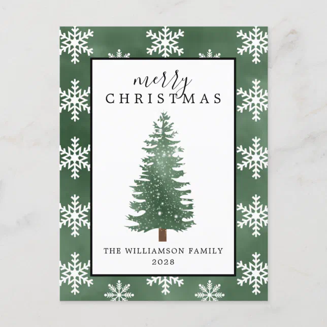 Rustic Pine Tree | Snowflakes Christmas Card | Zazzle