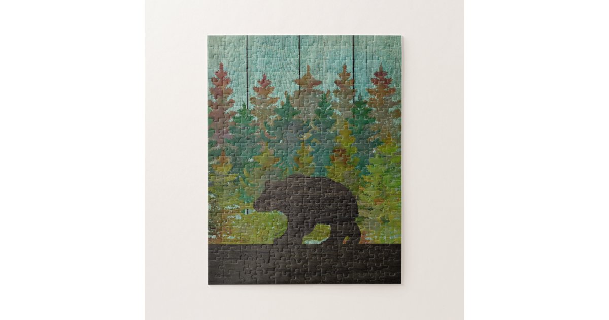 Rustic Pine Trees and Bear Jigsaw Puzzle | Zazzle
