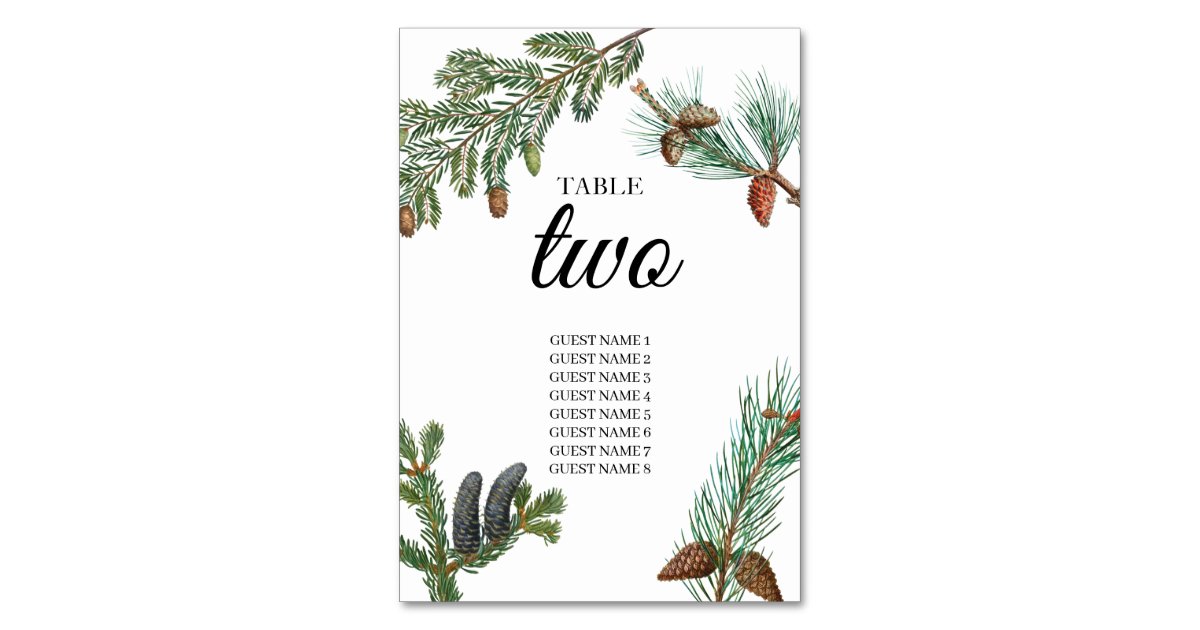 Rustic Pine Trees Forest Greenery Wedding Table Number | Zazzle