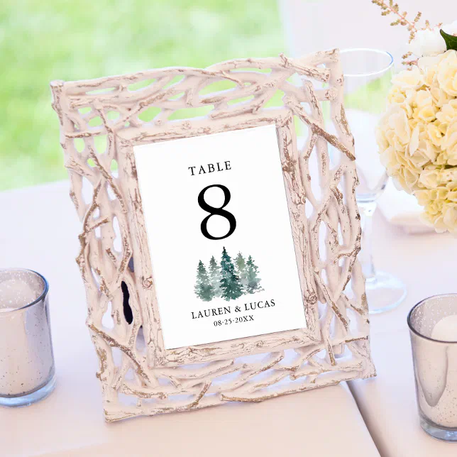 Rustic Pine Trees Forest Woodland Wedding Table Number | Zazzle