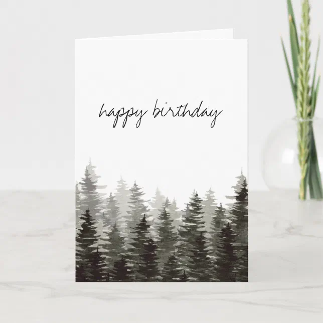 Rustic Pine Trees Happy Birthday Card | Zazzle