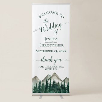 Rustic Pine Trees & Mountains Wedding Welcome Retractable Banner | Zazzle