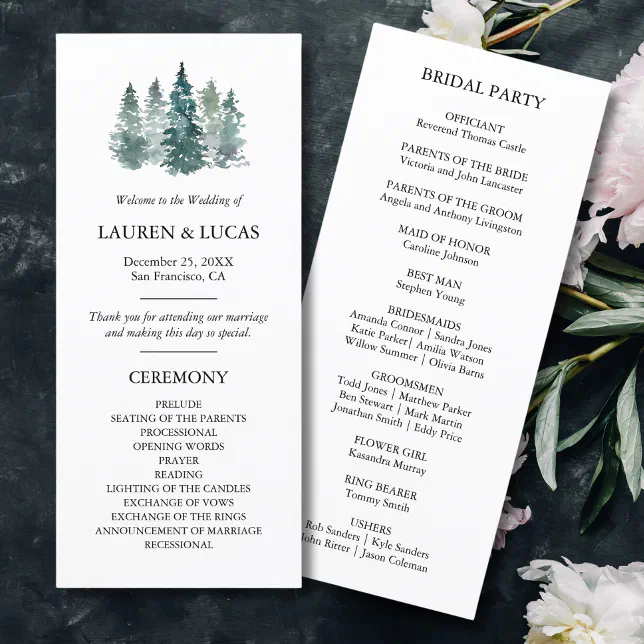 Rustic Pine trees Woodland Forest Ceremony Program | Zazzle