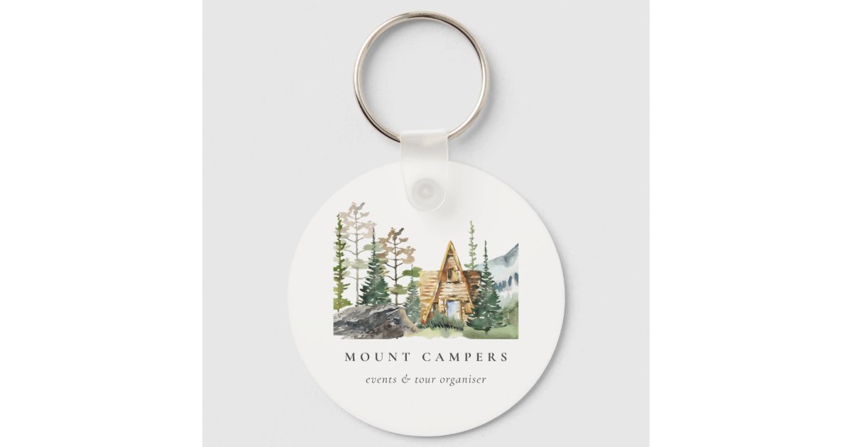 Rustic Pine Woods Watercolor Camping Mountain Camp Keychain | Zazzle