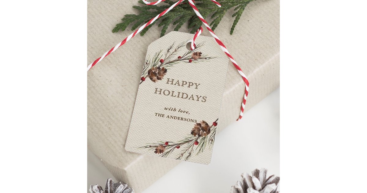 Rustic Pinecone Christmas Holiday Gift Tags | Zazzle