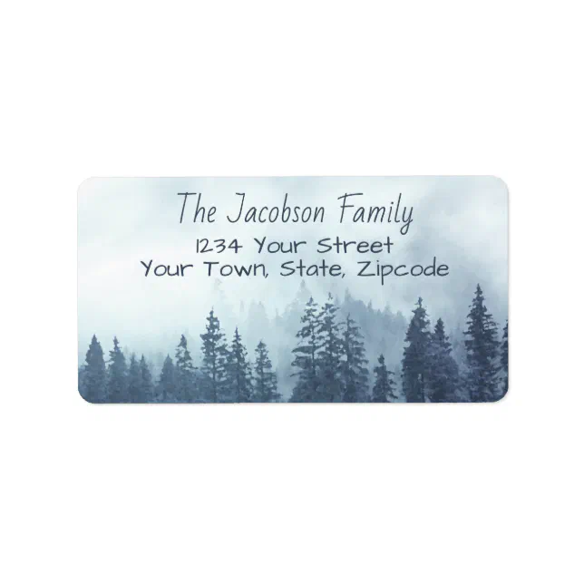 Rustic Pines Foggy Blue Mountain Return Address Label | Zazzle