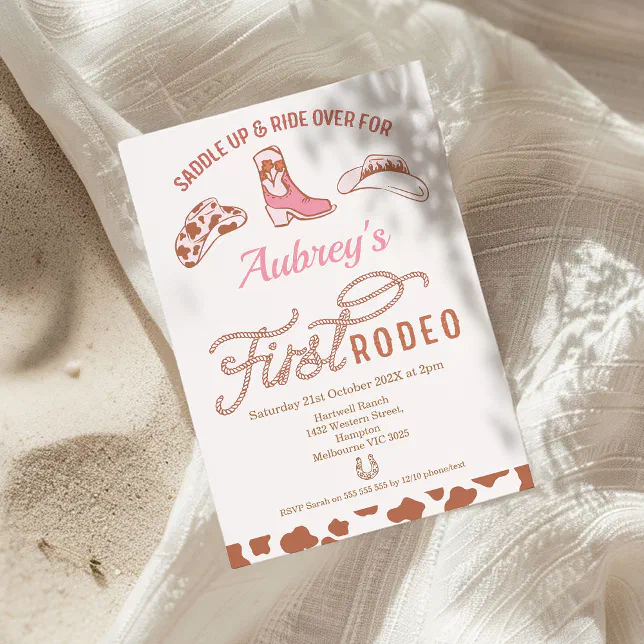 Rustic Pink Boot Cowgirl First Rodeo 1st Birthday Invitation | Zazzle