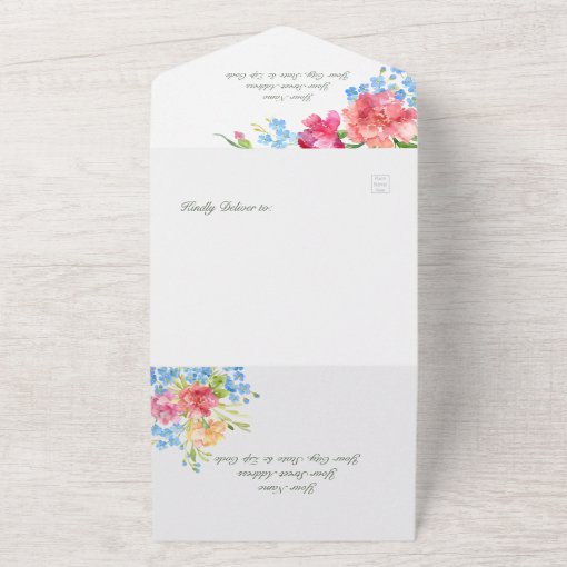 Rustic Pink Carnations & Forget Me Nots Dinner All In One Invitation ...