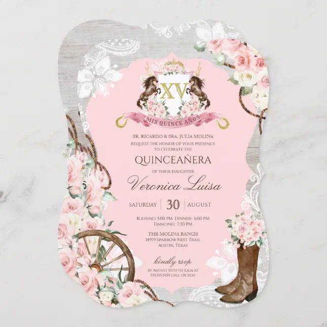 Rustic Pink Charro Quinceanera Invitation | Zazzle
