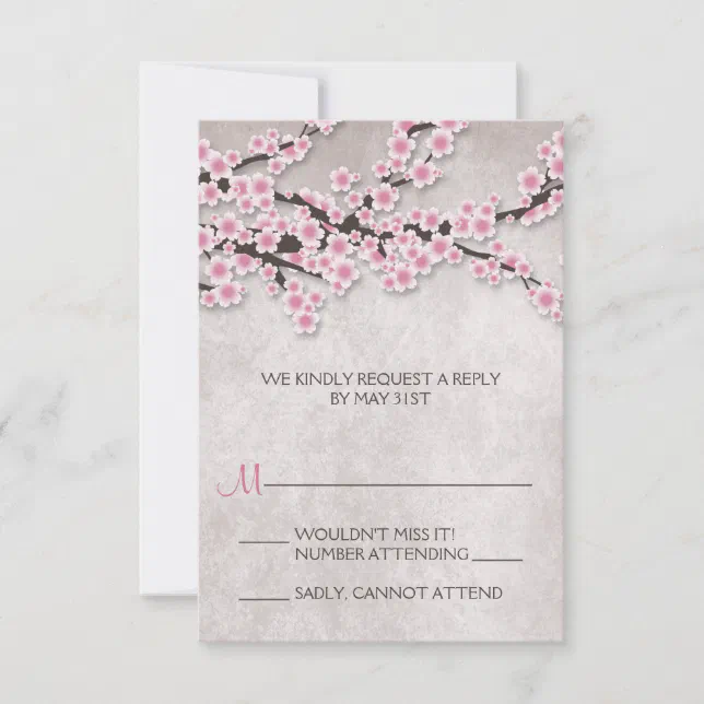 Rustic Pink Cherry Blossom RSVP Cards | Zazzle
