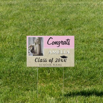 Rustic Pink Congrats Graduate Photo Graduation Sign | Zazzle