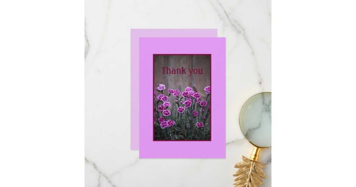 Rustic Pink Dianthus Flowers Flat Thank You Card | Zazzle