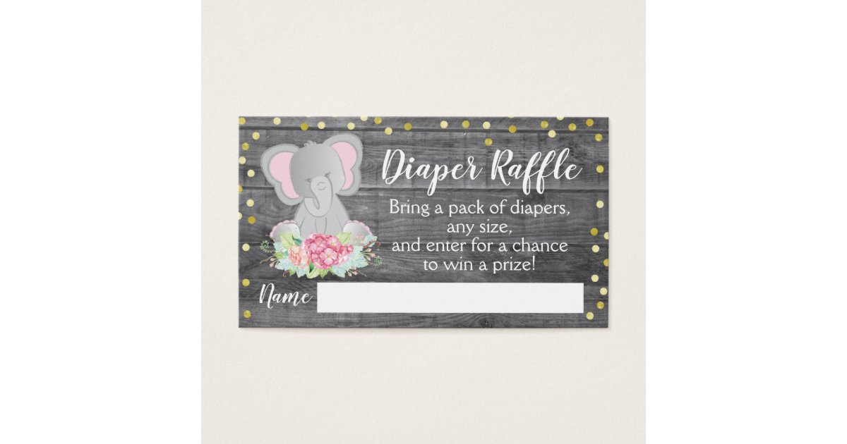 Rustic Pink Elephant Baby Shower Diaper Raffle | Zazzle