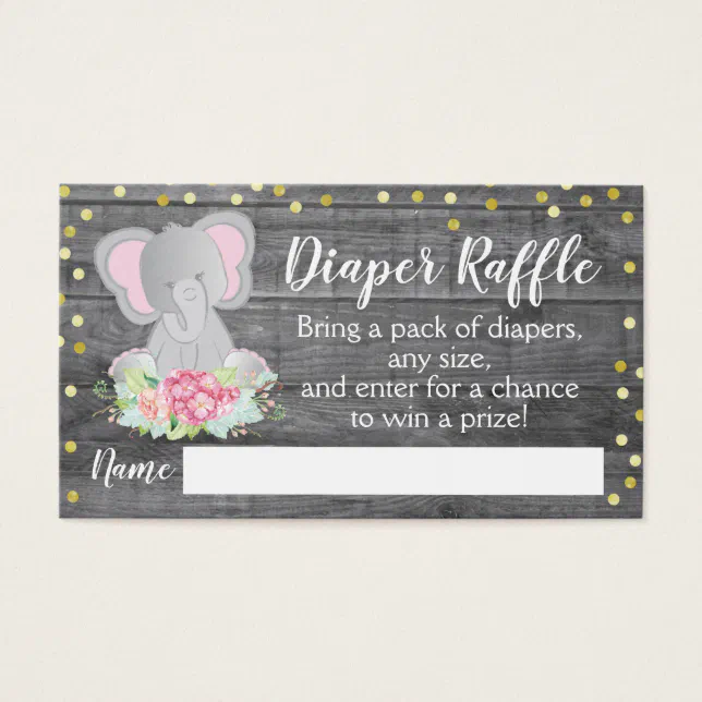 Rustic Pink Elephant Baby Shower Diaper Raffle | Zazzle