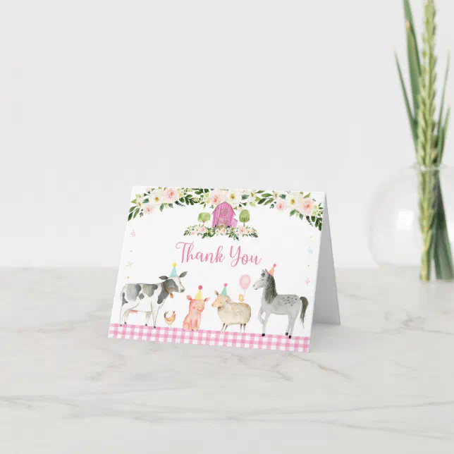 Rustic Pink Farm Floral Birthday Thank You Card | Zazzle