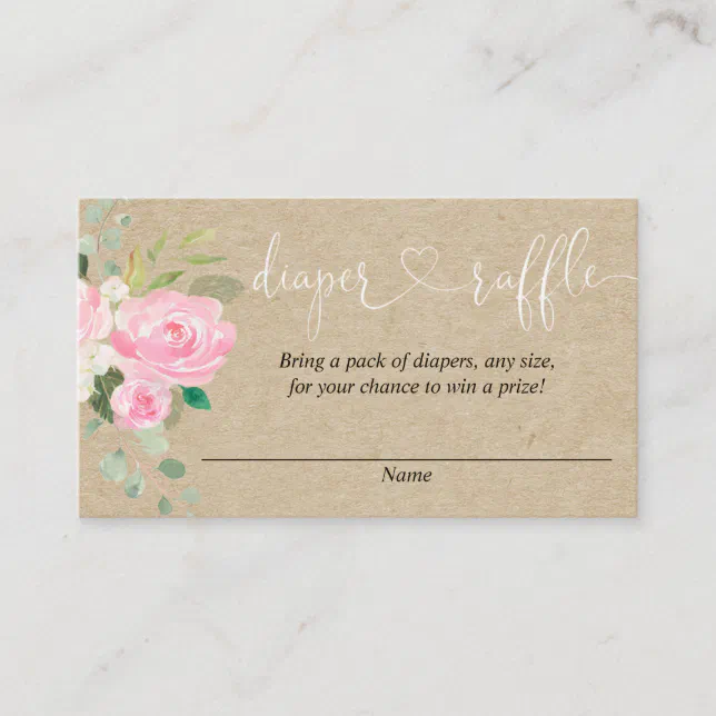 Rustic pink floral baby shower diaper raffle cards | Zazzle