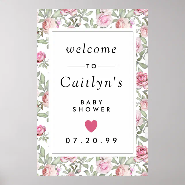 Rustic Pink Floral Baby Shower Welcome Sign | Zazzle