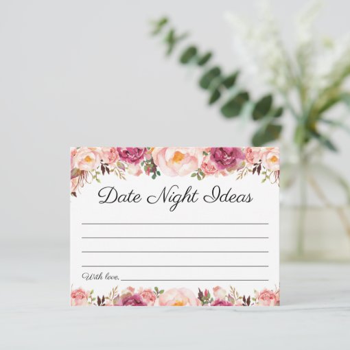 Rustic Pink Floral Date Night Ideas Cards | Zazzle