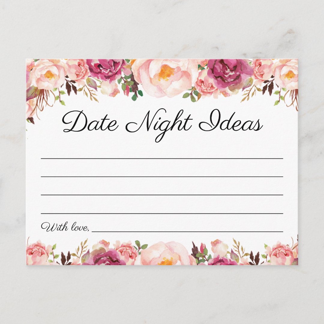 Rustic Pink Floral Date Night Ideas Cards | Zazzle