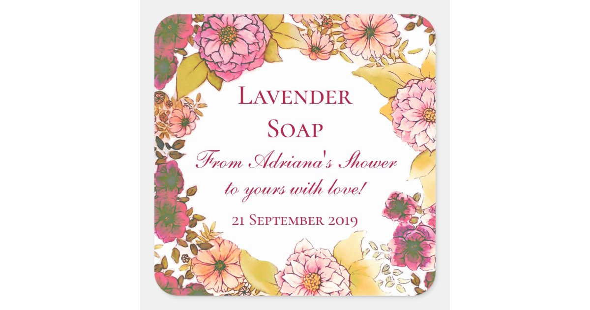 Rustic Pink Floral Gift Soaps for Bridal Shower Square Sticker | Zazzle