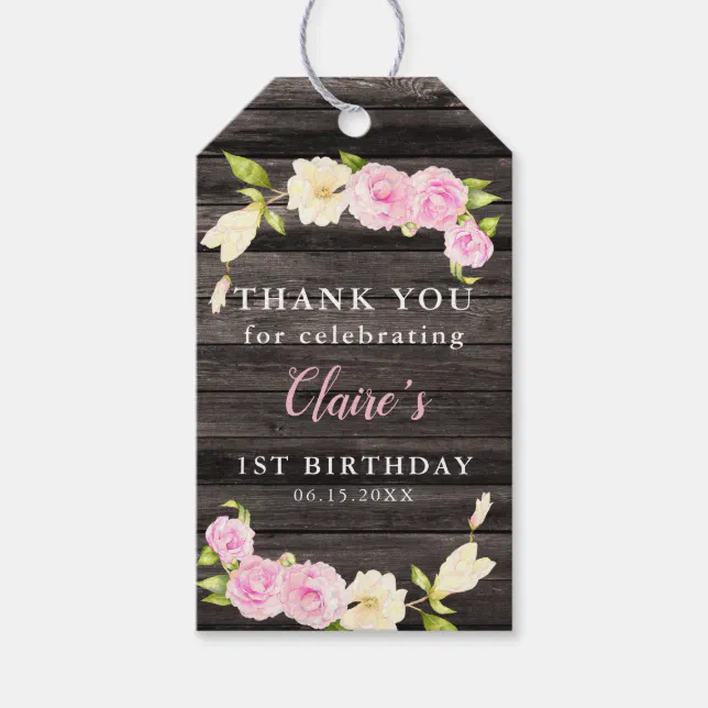 Rustic Pink Floral Girl Birthday Party Favor Gift Tags | Zazzle