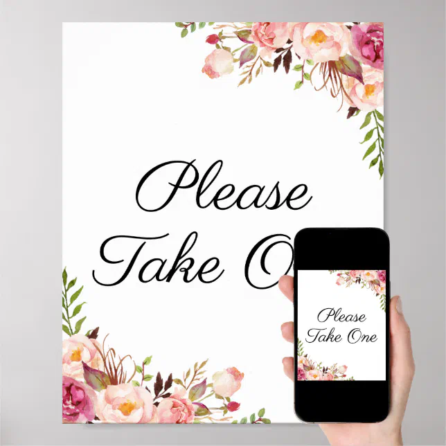 Rustic Pink Floral Please Take One Sign Poster | Zazzle