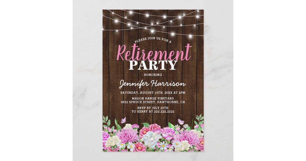 Rustic Pink Floral Retirement Party Invitation | Zazzle.com