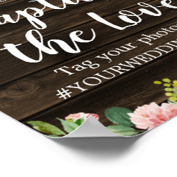 Rustic Pink Floral String Lights Wedding Hashtag Poster | Zazzle