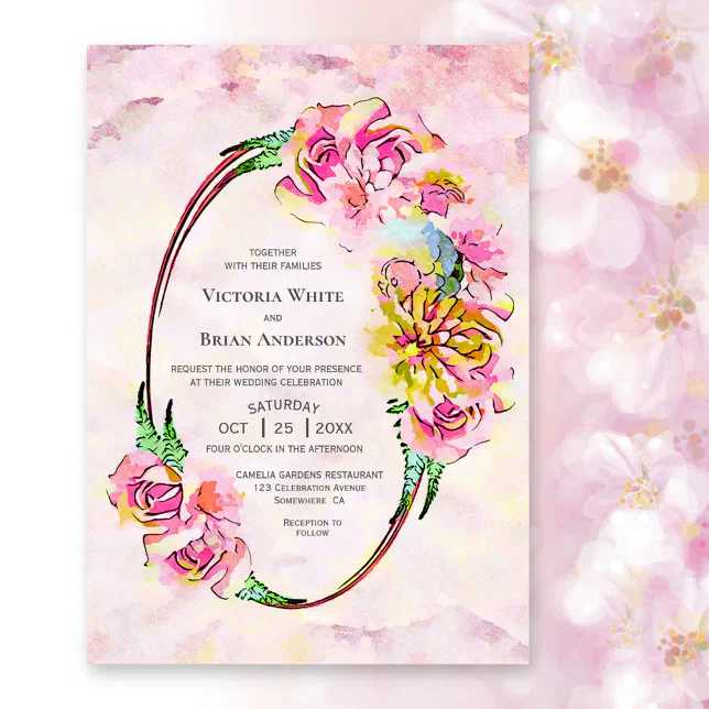 Rustic Pink Floral Watercolor Wedding Invitation | Zazzle