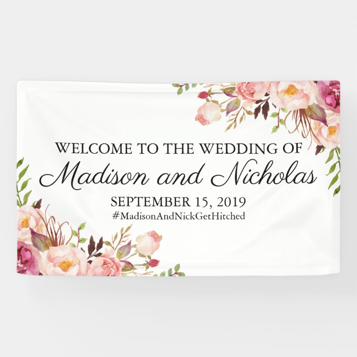 Rustic Pink Floral Wedding Banner Decoration | Zazzle.com