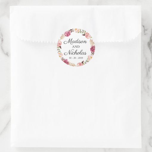 Rustic Pink Floral Wedding Envelope Seal Stickers | Zazzle