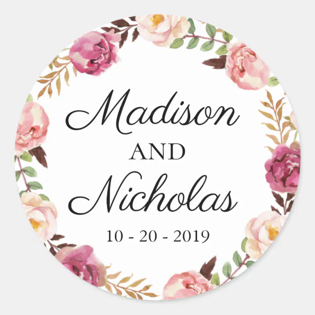 Rustic Pink Floral Wedding Envelope Seal Stickers | Zazzle