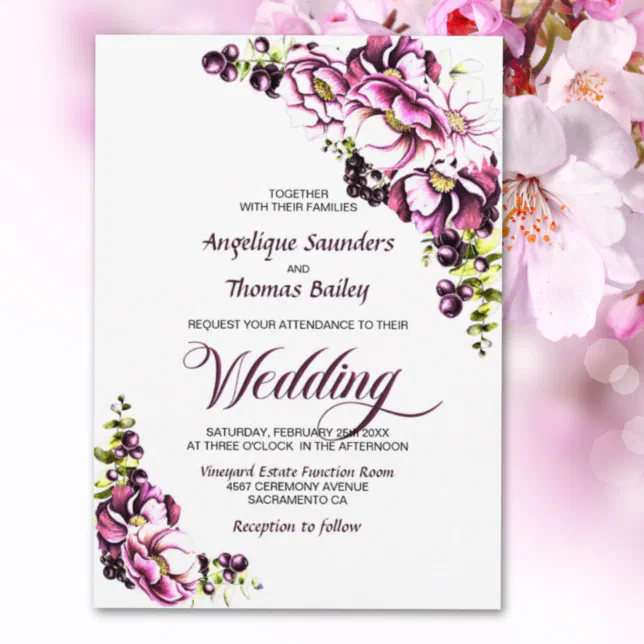 Rustic Pink Floral Wedding Invitation | Zazzle