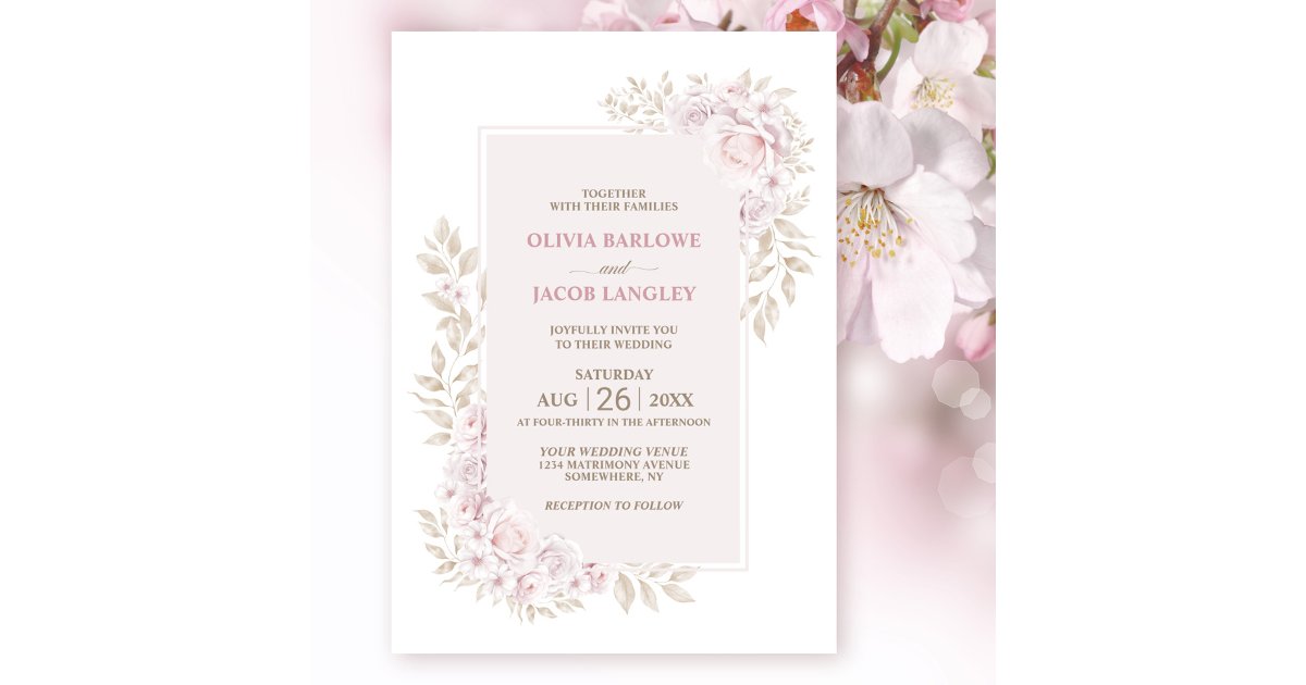 Rustic Pink Floral Wedding Invitation | Zazzle